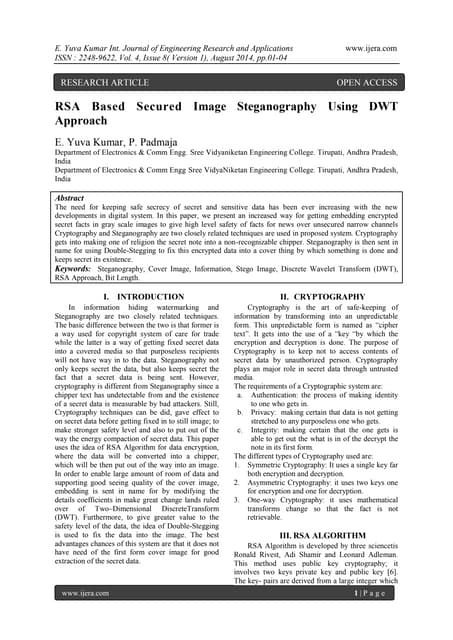 Rsa Based Secured Image Steganography Using Dwt Approach Pdf