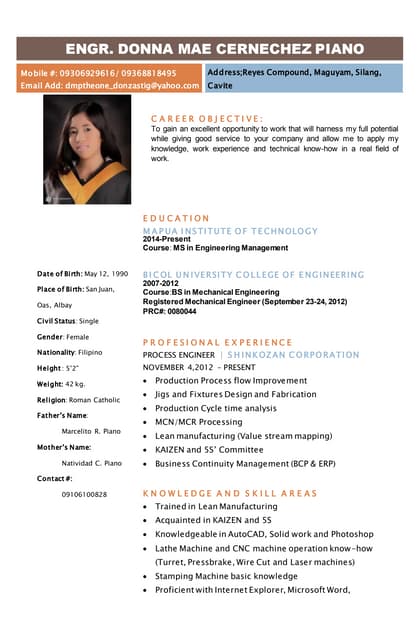 Resume for ojt / work | DOCX | Professional School | Postgraduate Education