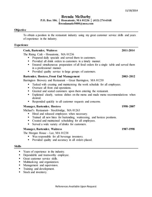 Randy Avila-New Resume 2015 | DOCX | Bars & Restaurants | Attractions