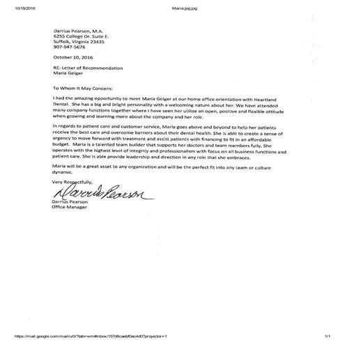 Letter of Recommendation From Elizabeth Williams | PDF