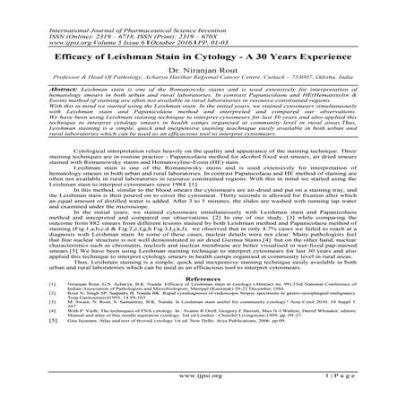 Efficacy of Leishman Stain in Cytology - A 30 Years Experience | PDF