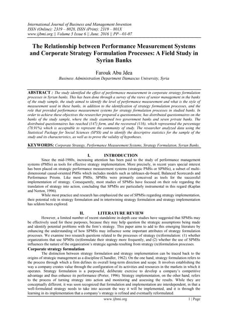 Impact Of Strategic Planning On Organizational Performance. A Survey | PDF