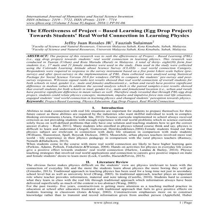 The Effectiveness of Project – Based Learning (Egg Drop Project ...