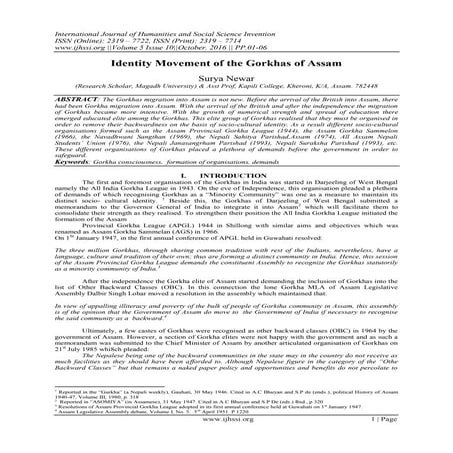 Identity Movement of the Gorkhas of Assam | PDF