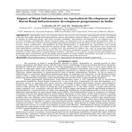 Impact of Road Infrastructure on Agricultural Development and Rural ...