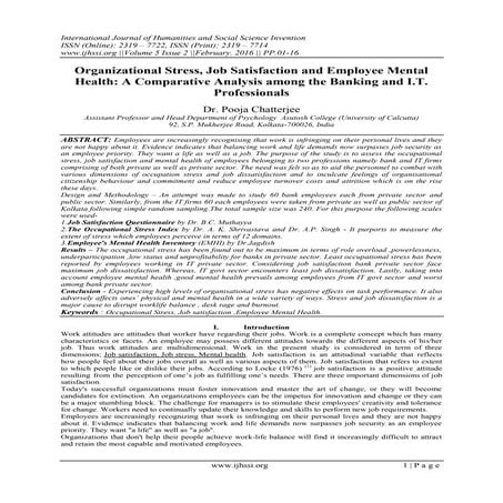 Organizational Stress, Job Satisfaction and Employee Mental Health: A ...