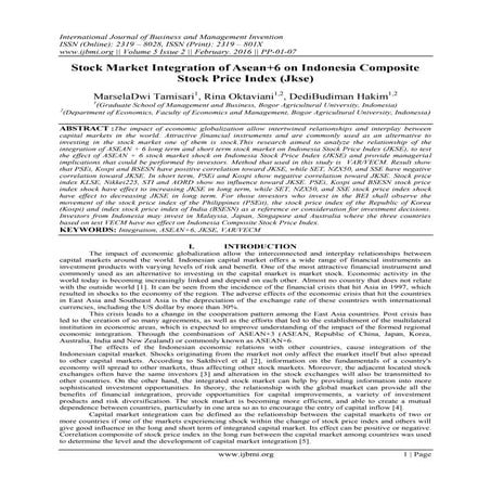 Stock Market Integration Of Asean 6 On Indonesia Composite Stock Price Index Jkse Pdf