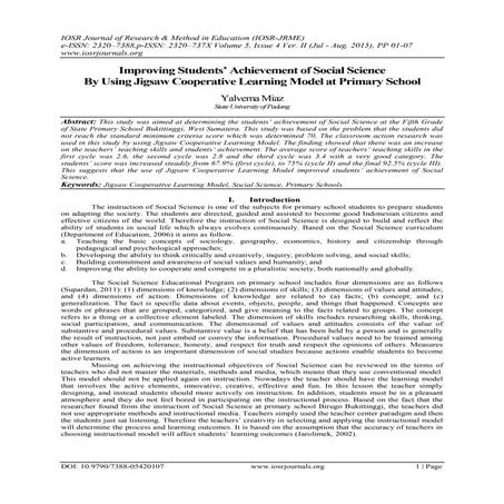 Improving Students’ Achievement of Social Science By Using Jigsaw ...