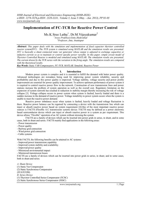 Saturated Reactor(SR) & Thyristor Controlled Reactor(TCR) | PPTX
