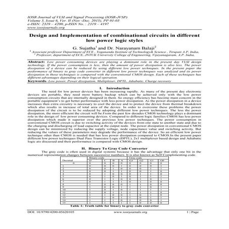 Design and Implementation of combinational circuits in different low power logic styles | PDF