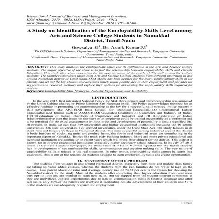 A Study on Identification of the Employability Skills Level among Arts ...