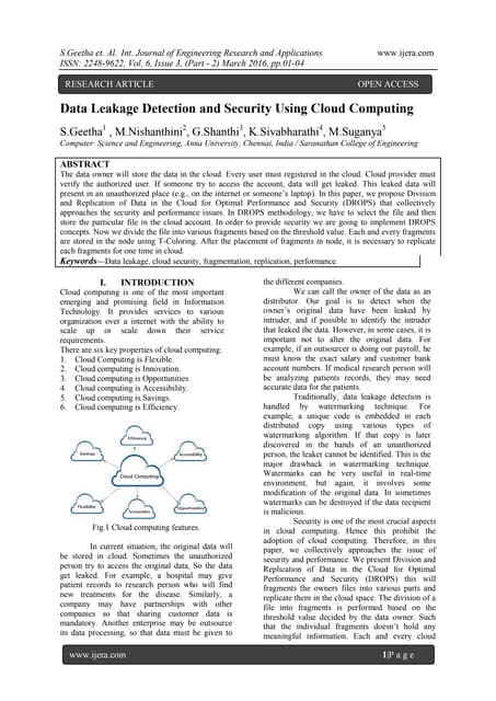 Data Leakage Detection And Security Using Cloud Computing Pdf Cloud