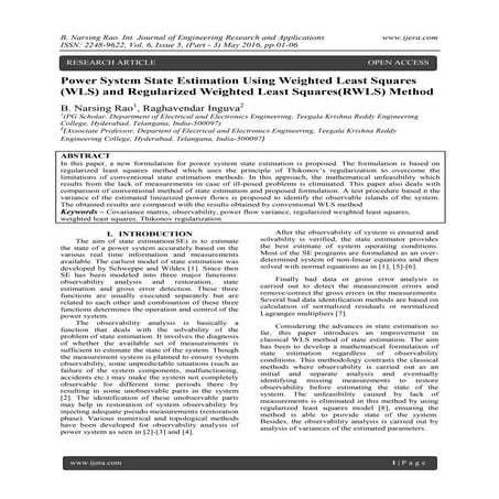 Power System State Estimation Using Weighted Least Squares Wls And Regularized Weighted Least
