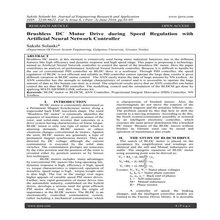 Brushless Dc Motor Drive During Speed Regulation With Artificial Neural Network Controller Pdf
