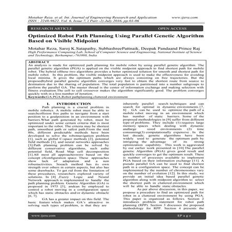 Optimized Robot Path Planning Using Parallel Genetic Algorithm Based On Visible Midpoint Pdf 