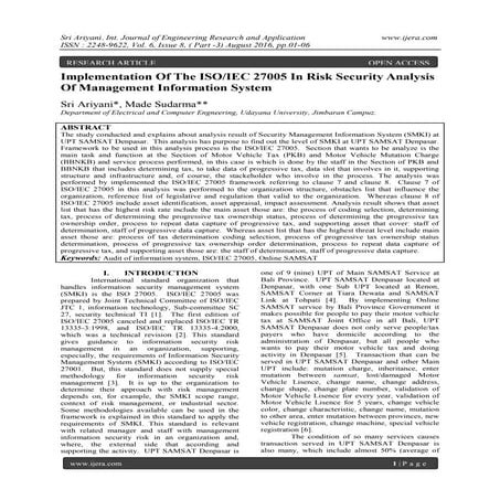 Implementation Of The ISO/IEC 27005 In Risk Security Analysis Of ...