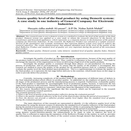 Assess quality level of the final product by using Demerit system: A ...