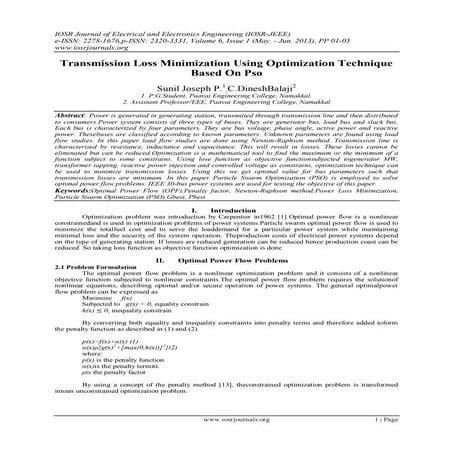 Transmission Loss Minimization Using Optimization Technique Based On Pso | PDF