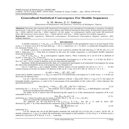 Generalised Statistical Convergence For Double Sequences | PDF