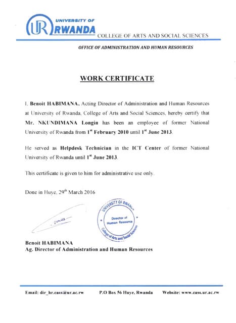 Work certificate - redr | DOC