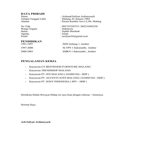 cv Sofyan malang | DOC