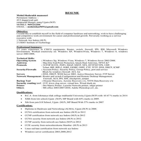 Networking Resume Format | DOCX