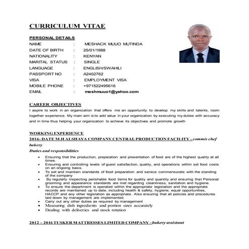 CURRICULUM VITAE MESHACK MUUO MUTINDA (1) | PDF