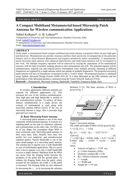 Design of wide band microstrip array antenna using direct coupled technique | PDF