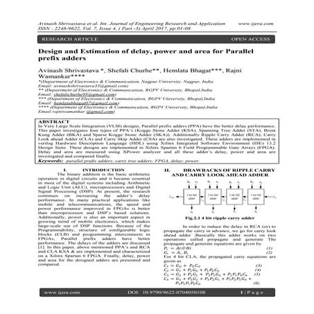 Design And Estimation Of Delay Power And Area For Parallel Prefix Adders Pdf