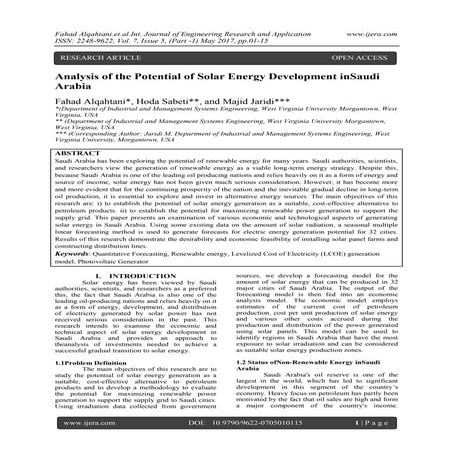 Analysis of the Potential of Solar Energy Development inSaudi Arabia | PDF