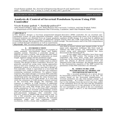 Analysis And Control Of Inverted Pendulum System Using Pid Controller Pdf