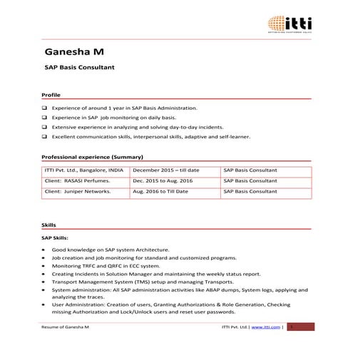 GANESHA M, 1 year exp. SAP Basis | DOC | Hinduism | Religion & Spirituality