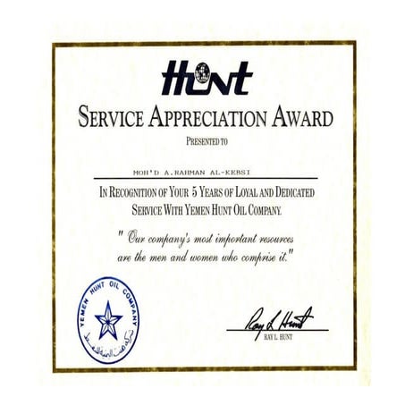 Hunt company service certificate | PDF