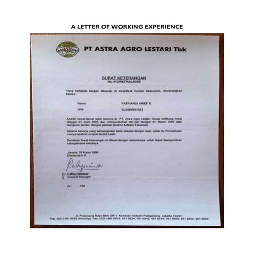 Surat Pengalaman Kerja_ASTRA AGRO GROUP | DOCX