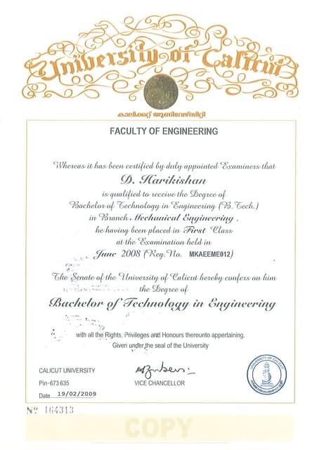 B.com Degree Certificate | PDF