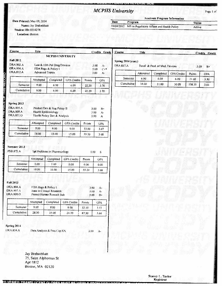 Transcript of my Masters Degree