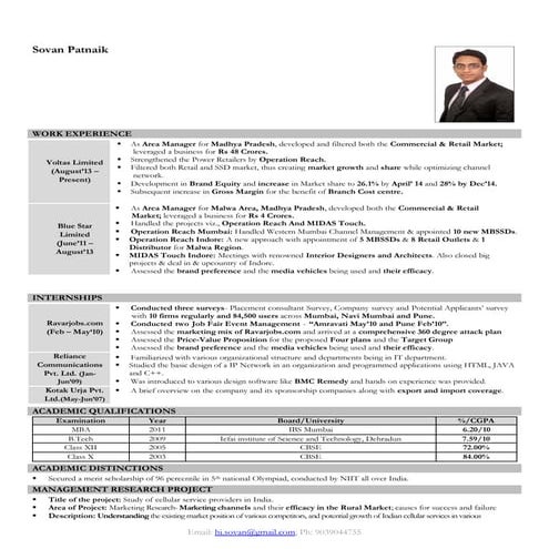 Sovan Patnaik Resume Marketing | PDF | Marketing and Advertising | Business