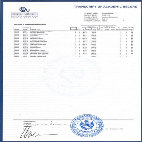 EU 1st year transcript | PDF