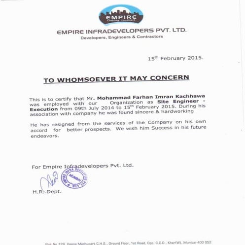 EXPERIENCE LETTER-EMPIRE | PDF