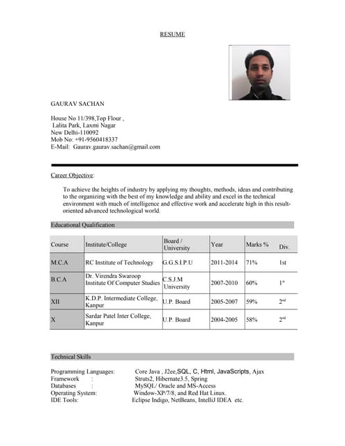 HITESH KUMAR RESUME(MCA) | PDF
