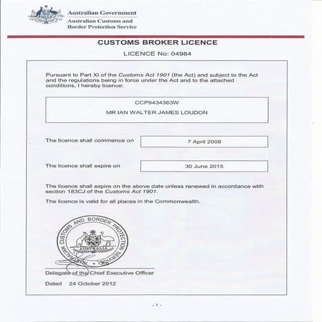 Customs Broker Licence # 04984 | PDF