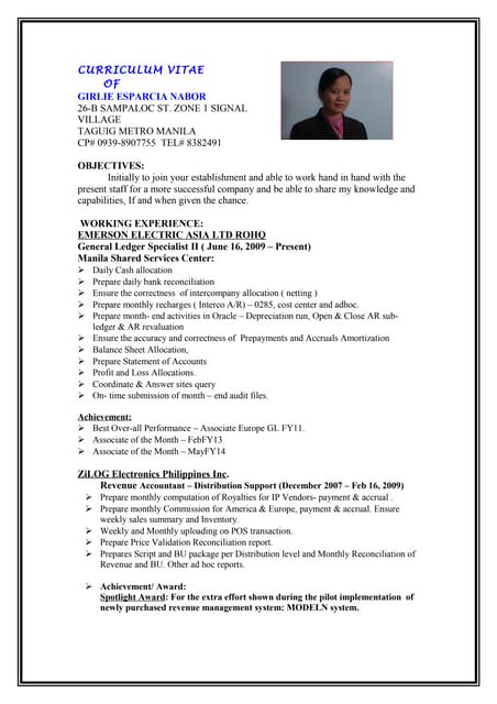 MPManzon Resume(rev) (2) | DOC | Business Accounting & Finance | Business