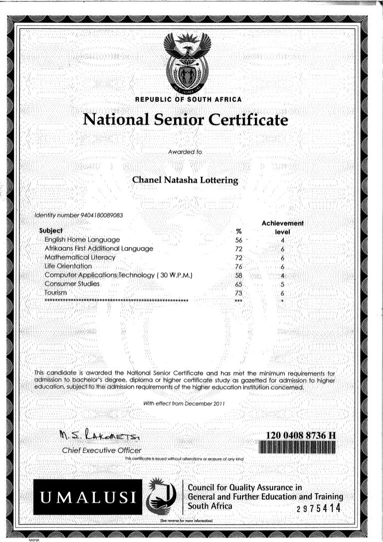 Matric certificate