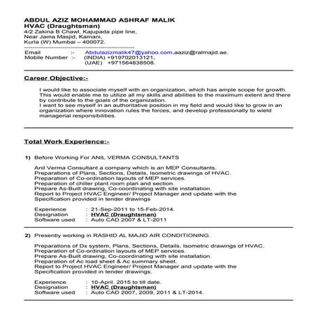 RESUME FOR JOB IN HVAC DRAUGHTSMAN | DOC