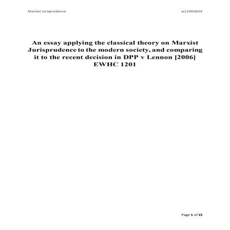 An essay applying the classical theory on Marxist Jurisprudence to the ...