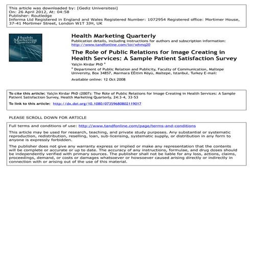The Role of Public Relations for Image Creating in Health Services: A ...