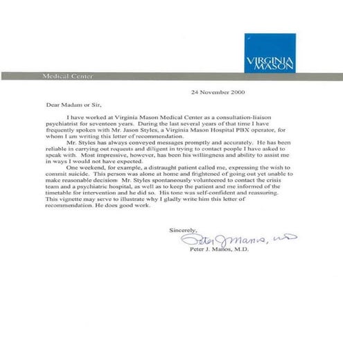 Dr. Peter Manos Reference | PDF