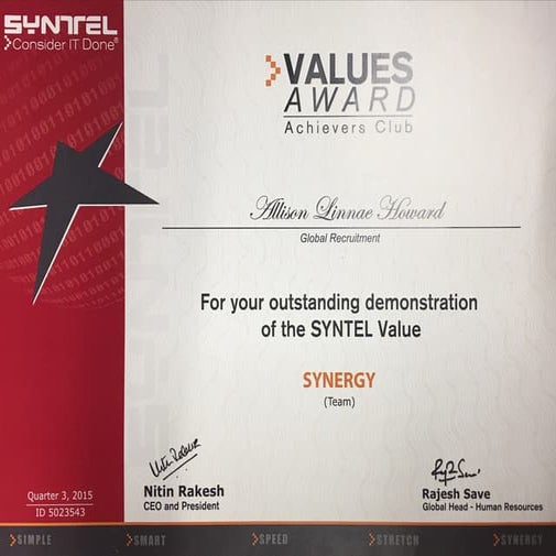 Allison Howard's - Values Award - Achievers Club | PDF