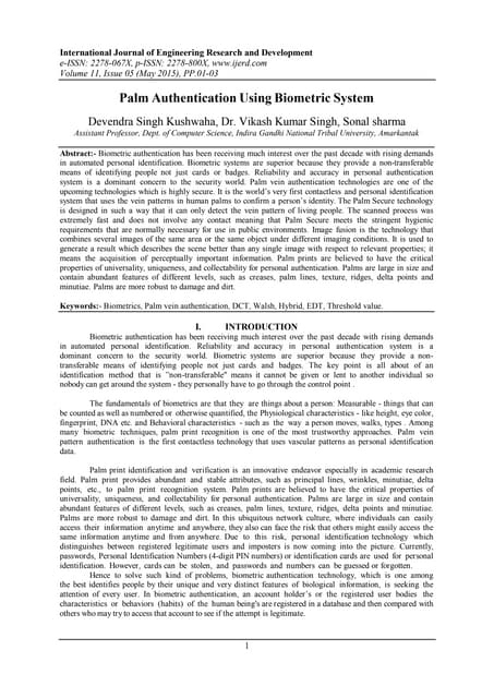 PALM VEIN AUTHENTICATION USING IMAGE CLASSIFICATION TECHNIQUE | PDF | Computing | Technology ...