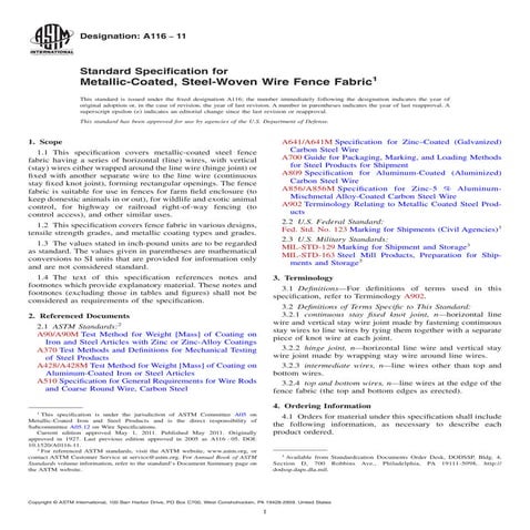 A116 11 standard specification for metallic-coated, steel woven wire ...